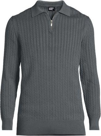 Lands End Baumwoll-Pullover mit Polokragen und Zipper, Herren, Größe:60 regular, Grau, Baumwolle, by Lands End