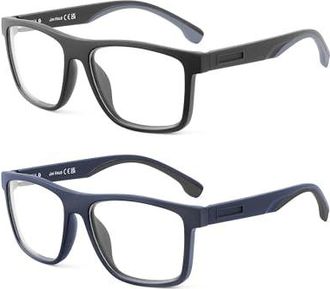 JIM HALO 2 Pack Lunettes de Lumière Bleue pour Hommes Femmes, Carré Anti-lumière Bleue Lunettes Dordinateur Protection UV Noir & Bleu Foncé