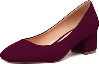 elashe Femme Bout Carré Escarpins, 5cm Bloc Petit Talon, Bout Fermé À Enfiler Pumps Suède Vin rougeEU41