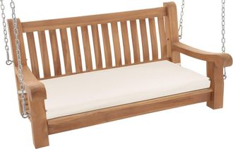 Clp Schaukelbank wetterfest Joyce mit Sitzkissen, robust massiv Teakholz, mit Armlehne und Ketten, Gartenbank für Terrasse und Balkon, Farbe:Creme, Größe: