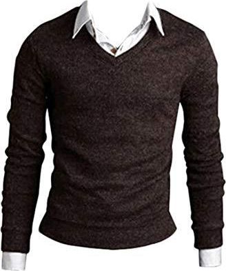 Missmao Homme Pull Manches Longues Col Rond Pullover Casuel Outwear Sweatshirt pour Automne Hiver Café XS