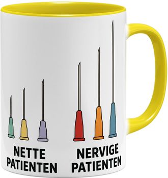 OM3 Nette Patienten - Nervige Patienten Kaffee-Tasse mit Spruch - Lustige Praxistasse für Arzt, Ärztin, Krankenschwester Pfleger - Keramik Becher - 325ml 