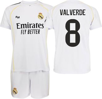 Generico R. Madrid Set Trikot und Hose 2025/26, offizielle Nachbildung für Herren, FEDERICO VALVERDE - Erstausrüstung - UNISEX, Weiß, 10 Jahre