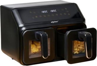 Alpina Heißluftfritteuse 2 Kammern 8L - Airfryer mit Digitaldisplay - Air Fryer mit Timer und Temperatur 60 bis 200° - Heißluftfritteuse XXL mit 8 Kochprogra