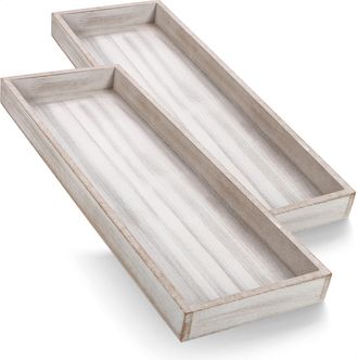 Com-Four 2-teiliges Tablett-Set aus Holz 40 x 14 cm - Vintage Holztablett rechteckig - Serviertablett in rustikaler Optik - große Dekoschale - Schlüsselbrett -