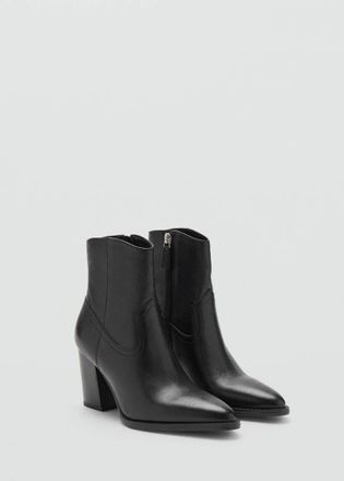 Mango Bottine bout en cuir noir - Femme - 39 - MANGO