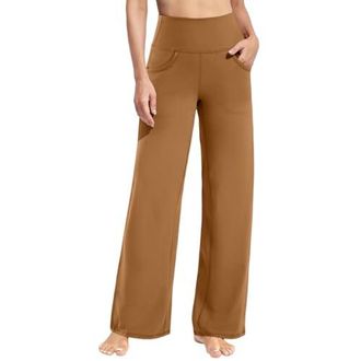 Generic Pantalon pour femme, pantalon habill&eacute; &agrave; jambe large avec poches, pantalon de surv&ecirc;tement extensible taille haute, marron, 3XL