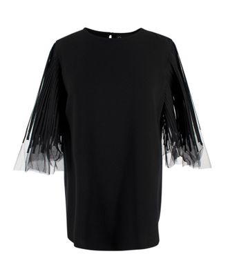 Oscar De La Renta Oscar De La Renta Mesh Trimmed Black Silk Blend Top Size XXS