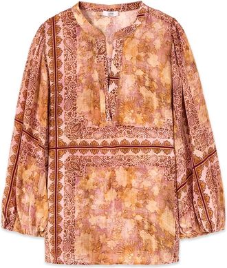Oltre Femme, Blouses et Chemises, Orange, Taille: 40 FR Blouse &agrave; imprim&eacute; avec manches bouffantes