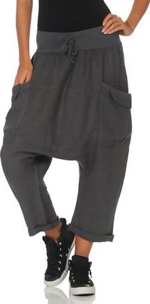 Malito more than fashion Malito Pantalons bouffants en Tissu de Lin pour Les Femmes dans Les Couleurs Unies Pantalons de Loisirs pour la Plage Pantalons Capri 6285 (Gris Oscur