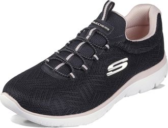 Skechers Damen Summits Artistry Chic Sneaker, Black Mesh/Light Pink Trim, 38.5 EU
