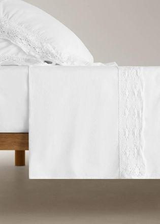 Mango Drap plat coton garment-dyed dentelle large Lit 200 cm blanc - Home - Lit 200 cm - MANGO HOME