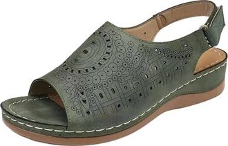 Generic Sandales basses rétro à bout ouvert et talon plat creux pour femmes Bottine Hiver Fourrure (Green, 37)