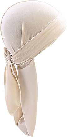 P Prettyia Samt Durag Cap Headwraps Lange Kopfbedeckung Chemo Bandana Kopftuch Schlafmütze - Beige