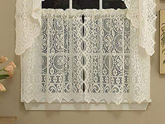 Sweet Home Collection Old World Style Floral Heavy Lace Kitchen Curtain 61.0 cm Tier, Hopewell Cream