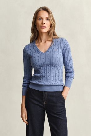 GANT Damen V-Neck Pullover mit Zopfmuster (XXXL) FADED DENIM