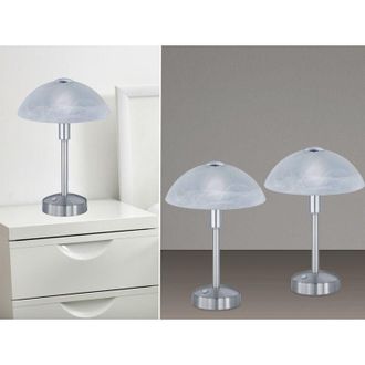 Trio Leuchten 2er Set led Tischleuchten dimmbar, Silber mit Glasschirm, Höhe 30cm