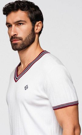 Ombre T-Shirt Herren Viskose T-Shirt mit V-Ausschnitt Wei&szlig; L (kein Set, 1-tlg) Strukturierter Stoff