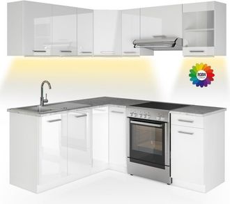 Vicco Eckk&uuml;che Rick, Wei&szlig;, 167 x 60 cm, AP Marmor mit LED-Leisten