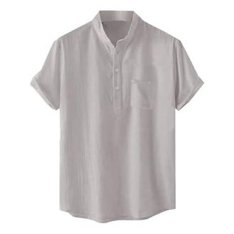 Generico Chemise en lin pour homme, chemise en coton avec col Mao d&eacute;contract&eacute; &agrave; manches courtes, chemise l&eacute;g&egrave;re d&eacute;t&eacute;, confortable et respirante, d&eacute;bardeurs de 