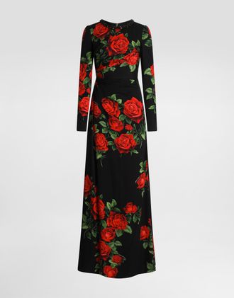 Dolce & Gabbana Kleid Aus Charmeuse Mit Rosenprint - Frau Kleider Mehrfarbig 40