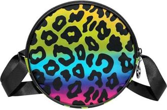 Generic Sac &agrave; bandouli&egrave;re rond pour femme, motif pois l&eacute;opard, petit sac &agrave; bandouli&egrave;re avec fermeture &eacute;clair, bretelles r&eacute;glables, sac &agrave; main rond d&eacute;contract&eacute;