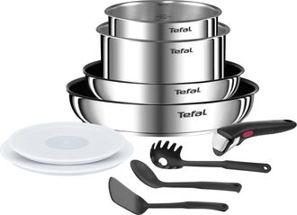 T-fal Ingenio Kochgeschirr-Set, 10-teilig, Pfannen, Töpfe, luftdichte Deckel, abnehmbarer Griff, Induktion, Edelstahl, stapelbar, Antihaftbeschichtung, spül