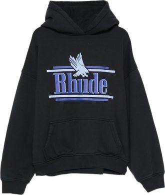 Rhude Homme, Sweatshirts et sweats &agrave; capuche, Noir, Taille: L Sweat &agrave; capuche en jersey de coton avec logo