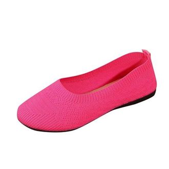 Generic Ballerines plates en tricot pour femme - Couleur unie - Tendance - Pliable - Respirant, l&eacute;ger et confortable - Pour le travail et les vacances, rose v