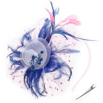 Dreshow Fascinators Hut Blume Mesh Bänder Federn auf einem Stirnband und Einem Geteilten Clip Cocktail Tea Party Headwear für Mädchen und Damen