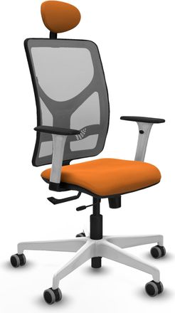 Piqueras y Crespo B&uuml;rostuhl in Orange, mit wei&szlig;en und schwarzen Armlehnen, h&ouml;henverstellbare Lendenwirbelst&uuml;tze und festes Kopfteil, ausgestattet mit Syncro/Traslack. G