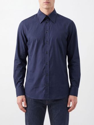 Dolce & Gabbana Chemise slim fit en popeline de coton &agrave; col &agrave; pointes
