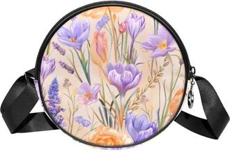 Generic Sac &agrave; bandouli&egrave;re rond pour femme, motif fleur de lavande, petit sac &agrave; bandouli&egrave;re avec fermeture &eacute;clair, bretelles r&eacute;glables, sac &agrave; main rond d&eacute;contr