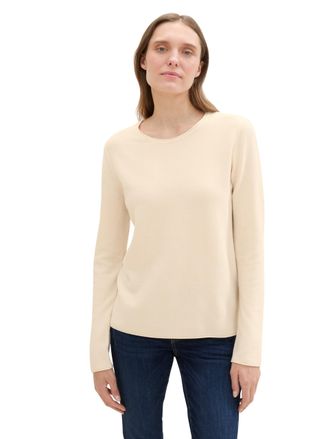 Tom Tailor Damen Basic Pullover mit Rundhalsausschnitt, 28130 - Soft Buttercream, XXXL