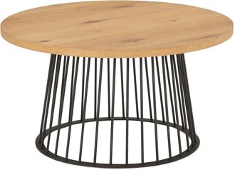 home24 Couchtisch aus furniertem MDF & lackiertem Metall in Eiche/Schwarz, Lackiertes Metallgestell mit technischer Furnierbehandlung, Zentraler Tisch f&uuml;r Si