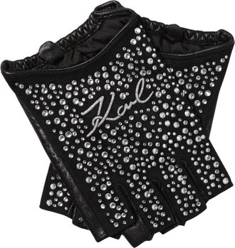 Karl Lagerfeld Femme, Accessoires, Noir, Taille: ONE Size Gants sans doigts orn&eacute;s de strass