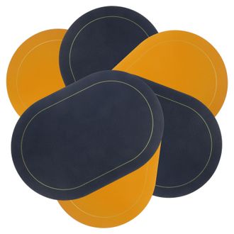 Angoily 6 St&uuml;ck Hitzebest&auml;ndige Platzsets aus Pu Leder Wasserabweisend Oval Zweifarbig Blau Gelb Tischsets f&uuml;r Restaurants und Zuhause