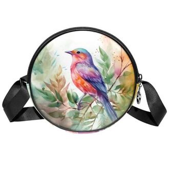 Generic Petit sac &agrave; bandouli&egrave;re circulaire pour femme, sac &agrave; bandouli&egrave;re aquarelle avec fermeture &eacute;clair, bretelles r&eacute;glables, sac &agrave; main rond d&eacute;contract&eacute; pou