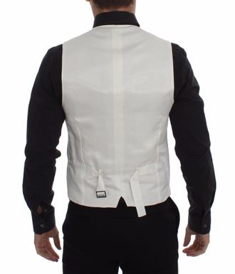 Dolce & Gabbana Mens White Cotton Silk Blend Dress Vest Blazer