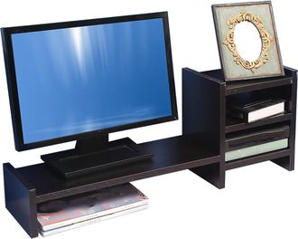 Generic Schreibtisch Regalaufsatz Monitor Platzsparend Offene Fächer Tischregal Schreibtisch Computer Holz Hohe Tragkraft for Office Home Dormitory(Black)