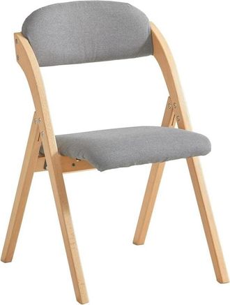 SoBuy Sobuy - Chaise Pliante en Bois avec Assise Rembourrée, Chaise Compacte et Confortable pour Cuisine, Salle à Manger, Salon ou Bureau, Gris Clair