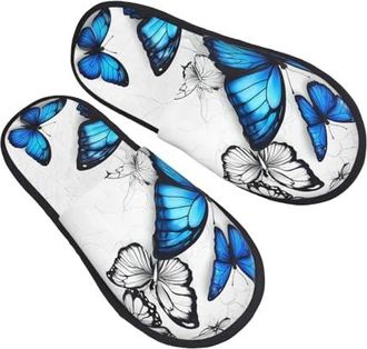 Generic Pantoufles imprim&eacute;es papillons bleus pour femmes, chaussons dint&eacute;rieur et dext&eacute;rieur &agrave; semelle douce et moelleuse