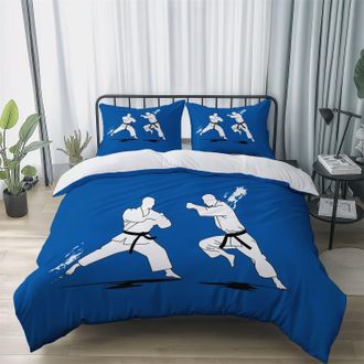 Generic Bettw&auml;sche 135 x 200 cm Dynamisches Karate-Thema Bettbezug Set 3 Teilig Weiche Microfaser Bettw&auml;sche Bettdeckenbezug mit Rei&szlig;verschluss und 80x80cm Ki
