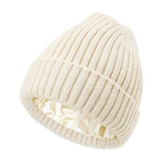 Dreshow Bonnet dhiver pour Femmes Hommes Bonnet Doubl&eacute; Satin Doux et Chaud Beanie Hiver avec Doublure Soyeuse Tricot&eacute; Chapeau Unisexe