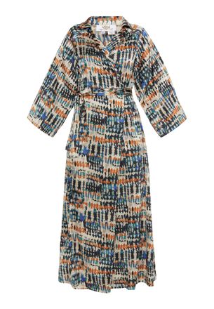 Usha Wickelkleid Damen Beige Blau Mehrfarbig