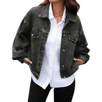 Generic Veste en jean ample &agrave; manches longues pour femme avec v&ecirc;tements dext&eacute;rieur &eacute;l&eacute;gants et d&eacute;contract&eacute;s 2026, gris, XL