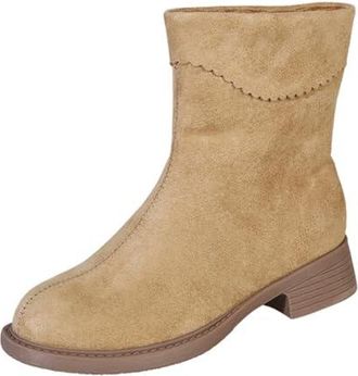 Generic Bottines courtes confortables &agrave; bout rond et talon bloc bas pour femme - Chaussures dhiver l&eacute;g&egrave;res et d&eacute;contract&eacute;es, kaki, 1.5 UK Wide
