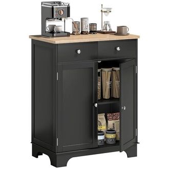 HOMCOM Meuble de Rangement Buffet Salon avec placards &agrave; Portes, 2 tiroirs et &eacute;tag&egrave;re r&eacute;glable, Armoire de Rangement pour Salon, Cuisine, Chambre, Noir et Boi