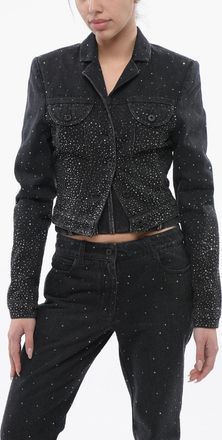 Off-white Cropped-Fit Denim Jacket BLING with Crystals Off-White