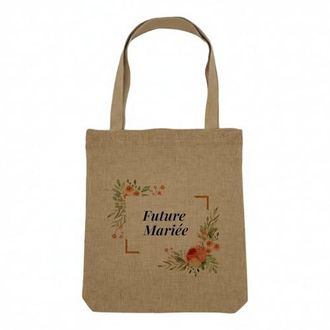 Fabulous Sac Shopping Tote Bag Aspect Lin - Future Mari&eacute;e Mariage Fianc&eacute;e Cadre Floral - Sac de Courses Toile Epaisse 360g Beige Naturel Cabas Port&eacute; Epaule Sol